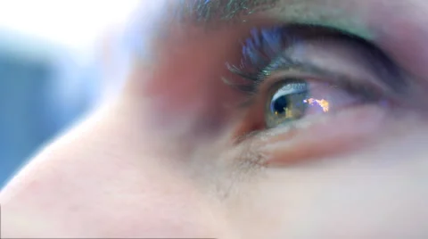 Reflection in the eye of the monitor scr... | Stock Video | Pond5