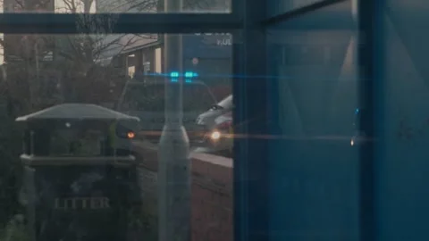 Reflection. UK Police car. Emergency blu... | Stock Video | Pond5