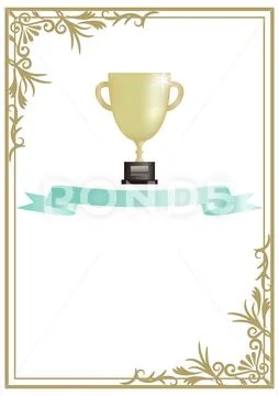 A refreshing award frame with a trophy and light blue ribbon. vertical ...
