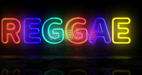 Reggae music neon symbol 3d flight betwe... | Stock Video | Pond5