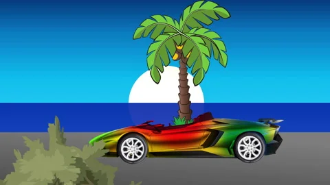Reggaesport car loop.Cartoon background. | Stock Video | Pond5