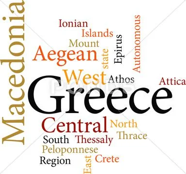 Regions of greece in word clouds isolated on white background ...