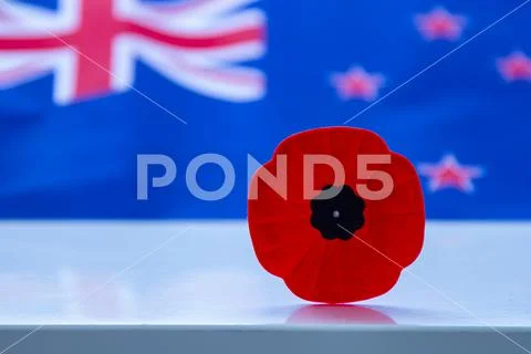 A remembrance day poppy flower with an Australian flag on the ...