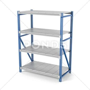 Rendering of four-storey metal rack isolated on the white background ...