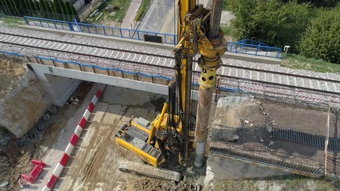 Renovation of railway viaduct, piling, a... | Stock Video | Pond5