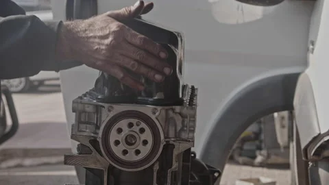 Repair Of The Oil Sump Cover Of The Over... | Stock Video | Pond5