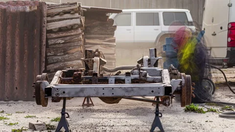 Repairman working on Old Car Chassis, Sa... | Stock Video | Pond5