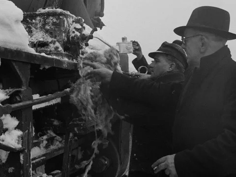 Rescue train crew uses fire and steam to... | Stock Video | Pond5