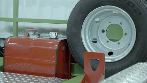Reserve gas tank and spare wheel on the ... | Stock Video | Pond5