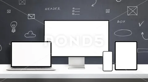 Responsive display devices on web designer desk mockup ~ PSD Template ...