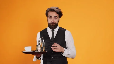 Restaurant butler acting surprised | Stock Video | Pond5
