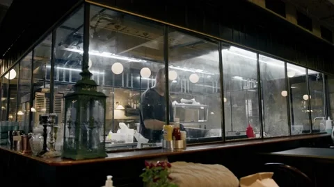 Restaurant interior - open kitchen in a ... | Stock Video | Pond5