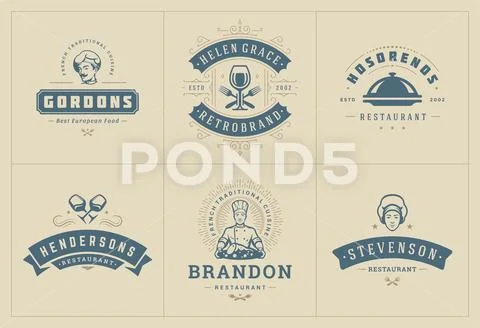 Restaurant logos templates set vector illustration good for menu labels ...