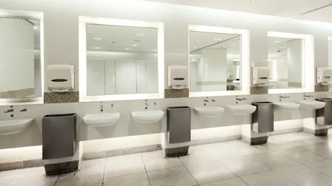 Restroom interior with big mirrors and w... | Stock Video | Pond5