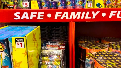 Retail store fireworks display and signa... | Stock Video | Pond5