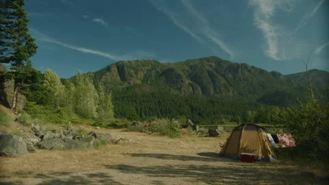 Retro 1990s era tent and campsite in Col... | Stock Video | Pond5