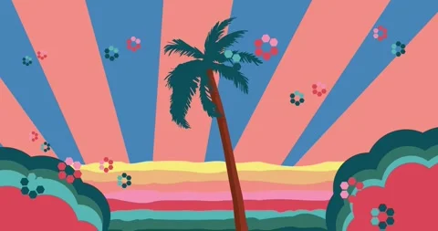 Retro 70's Palm Tree background animatio... | Stock Video | Pond5