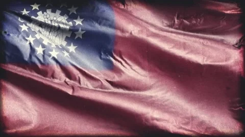 Retro aged Myanmar Burma flag waving on ... | Stock Video | Pond5