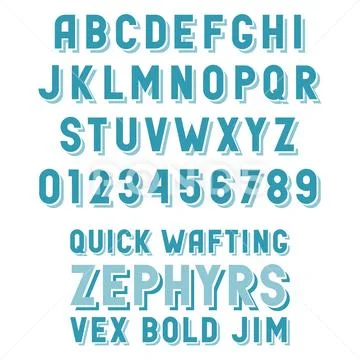 Retro alphabet with convex letters sans-serif with shadows: Graphic ...