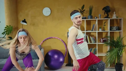 Retro caucasian couple of freaks stretch... | Stock Video | Pond5