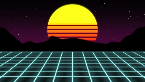 Retro computer screen with sunset backgr... | Stock Video | Pond5
