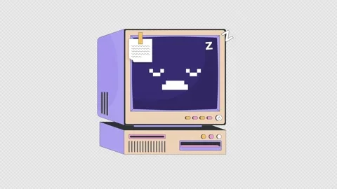 Retro computer with sleepy zzz pixel fac... | Stock Video | Pond5