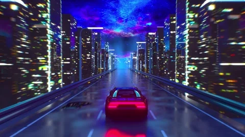 Retro Cyberpunk Car Driving A Highway Lo... | Stock Video | Pond5
