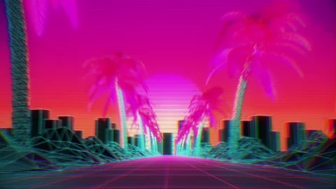 Retro Distortion VHS Synthwave Palm Tre... | Stock Video | Pond5