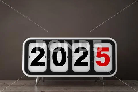 Retro Flip Clock with 2025 New Year Sign. 3d Rendering ~ Clip Art #289418803