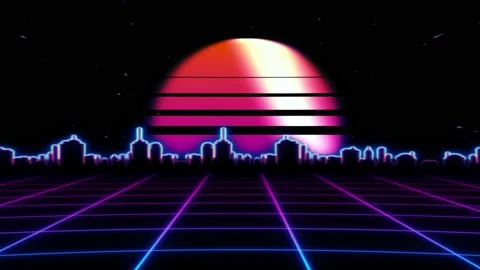 Retro futuristic sci-fi night city seaml... | Stock Video | Pond5