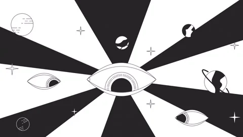 Retro groovy seeing eyes blinking bw out... | Stock Video | Pond5