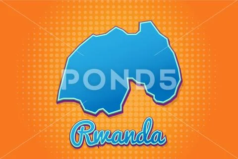 Retro map of Rwanda with halftone background. Cartoon map icon in comic ...