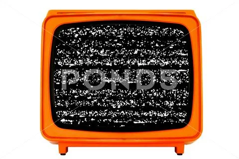 Retro old Space Age Orange TV with Static Noise Glitch Effect Screen ...