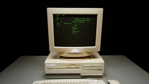 Retro pc with loading code console, prog... | Stock Video | Pond5