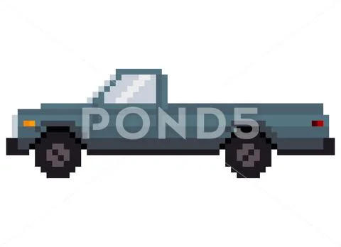 Retro pick up car in pixel art style. Vector illustration.: Graphic ...