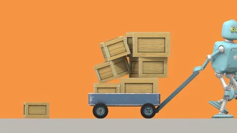 Retro robot moving cart with boxes, 3D v... | Stock Video | Pond5