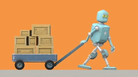 Retro robot moving cart with boxes, 3D v... | Stock Video | Pond5