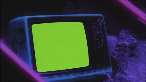 Retro TV Green Screen Neon Lights Old VH... | Stock Video | Pond5