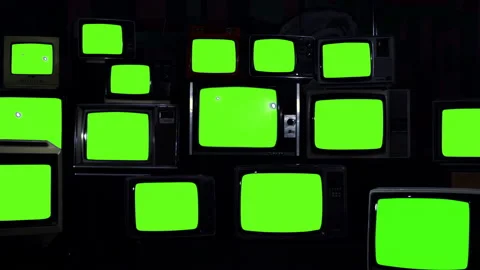 Retro TVs turning On and Off Green Scree... | Stock Video | Pond5