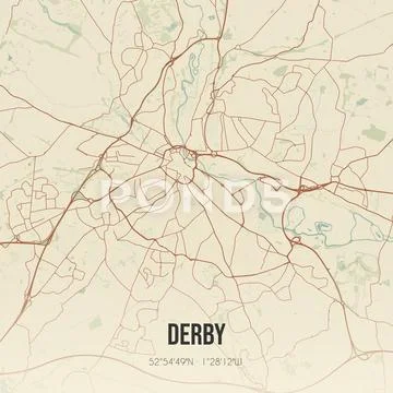 Retro UK map of Derby. Vintage street map.: Graphic #300208305