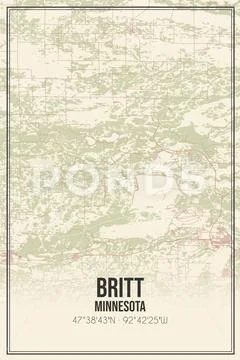 Retro US city map of Britt, Minnesota. Vintage street map.: Royalty ...