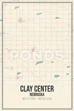 Retro US city map of Clay Center, Nebraska. Vintage street map ...