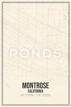 Retro US city map of Montrose, California. Vintage street map ...