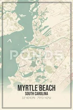 Retro US city map of Myrtle Beach, South Carolina. Vintage street map ...