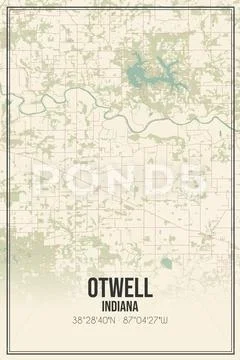 Retro US city map of Otwell, Indiana. Vintage street map.: Royalty Free ...