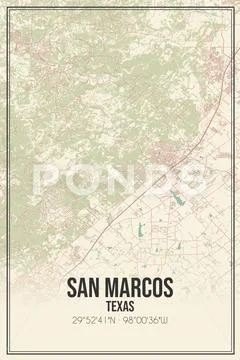 Photograph: Retro US city map of San Marcos, Texas. Vintage street map ...