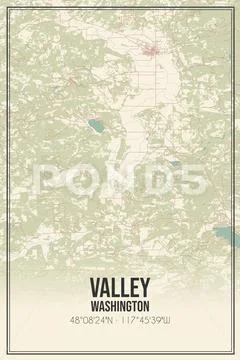 Retro US city map of Valley, Washington. Vintage street map. ~ Clip Art #253911215