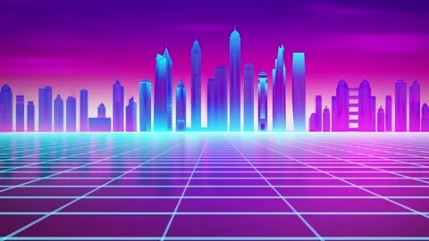 Retro wave seamless loop 80s. City 80s f... | Stock Video | Pond5