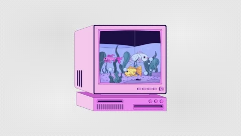 Retro Y2K old desktop computer aquarium ... | Stock Video | Pond5