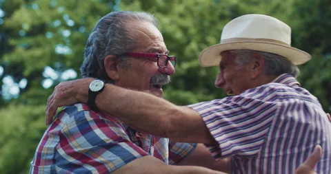 Reunion Between Two Elderly Male Friends... | Stock Video | Pond5